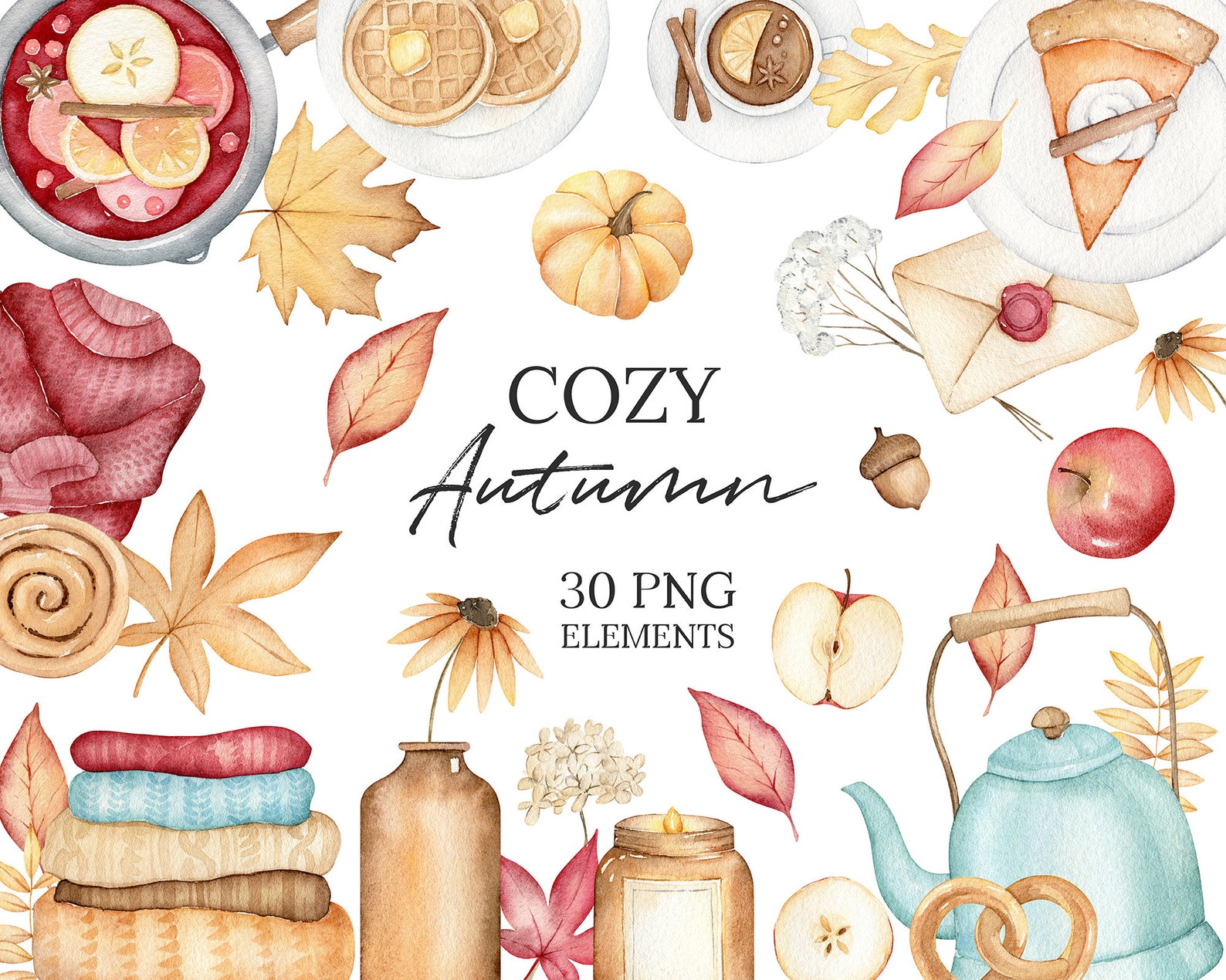 Autumn Watercolor Clipart Fall Clipart Cozy Digital Planner | Etsy
