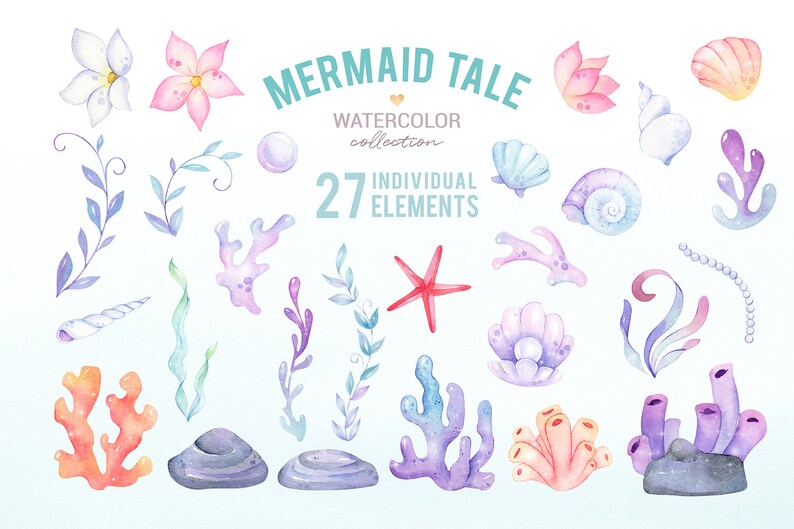Mermaid Clipart Watercolor Cute Mermaid Graphics Nautical | Etsy