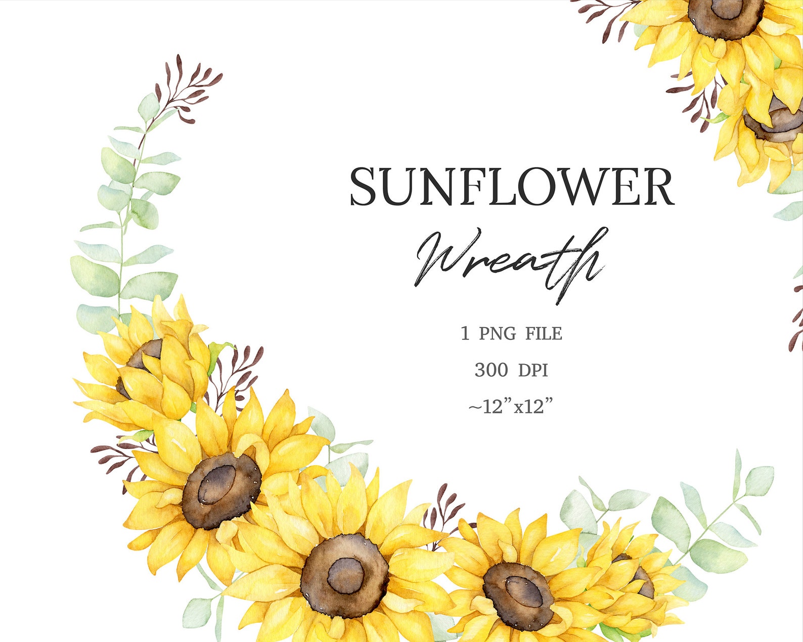 Sunflower Wreath Clipart Watercolor Floral Frames Summer - Etsy