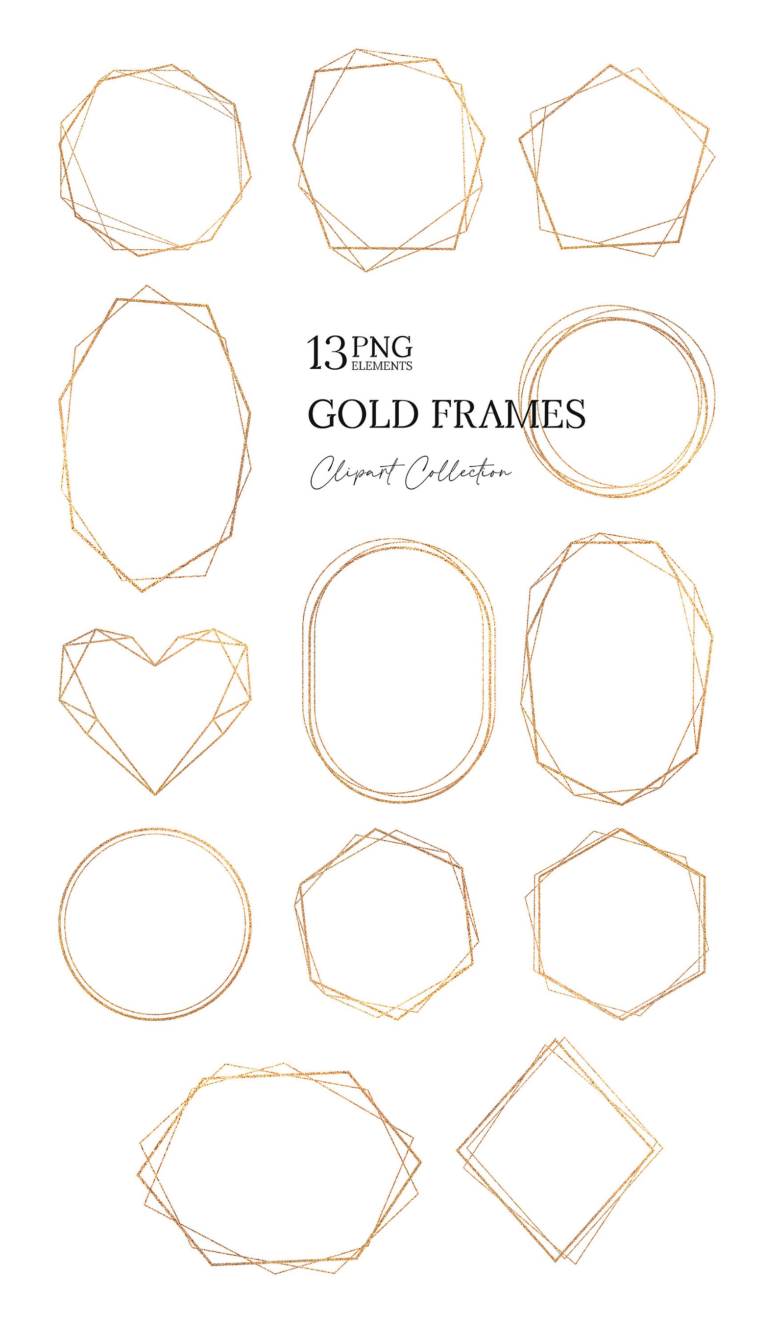 Gold Geometric Frames Clipart Polygonal Frames DIY Wedding - Etsy UK