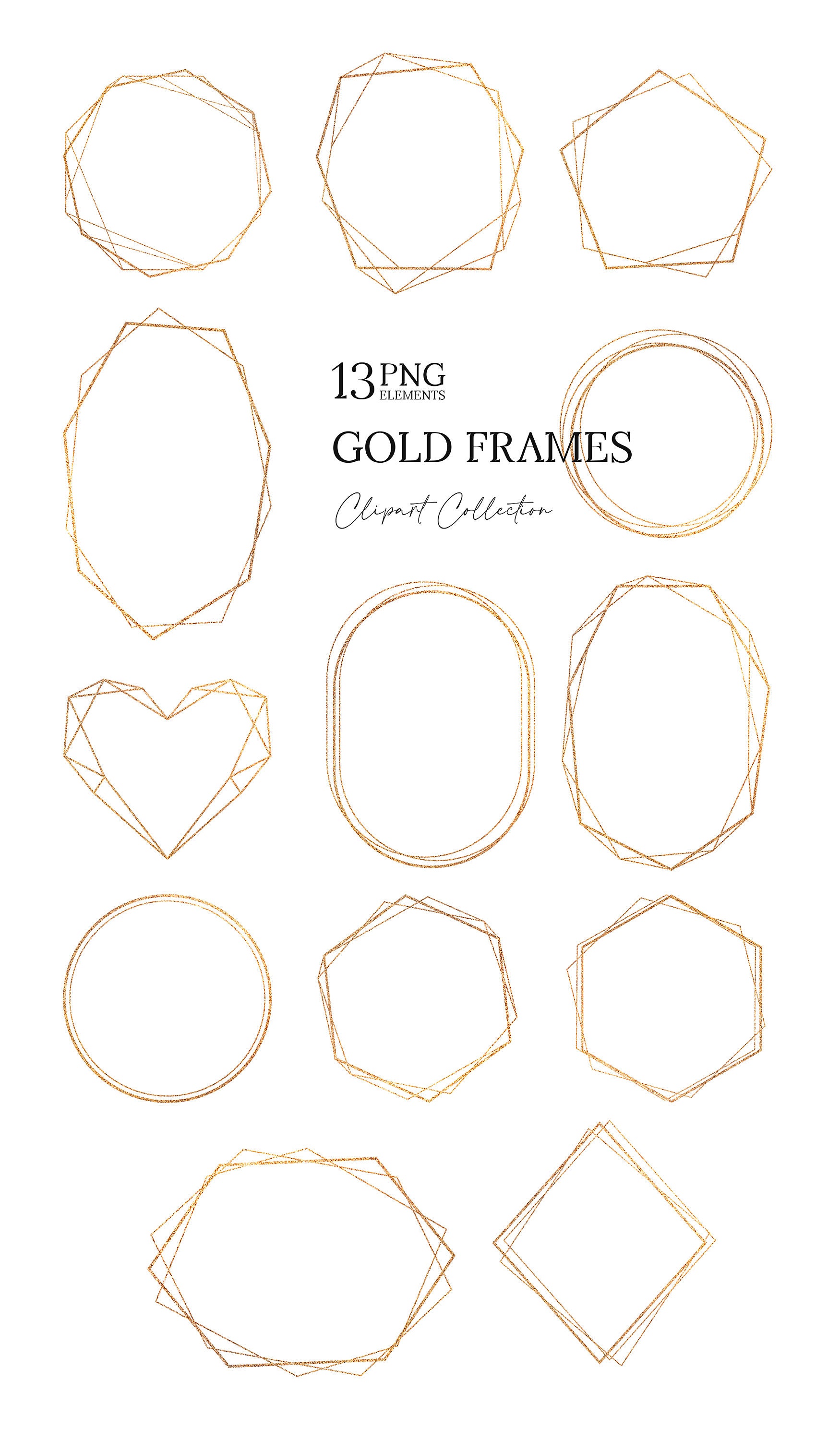 Gold Geometric Frames Clipart Polygonal Frames DIY Wedding - Etsy UK