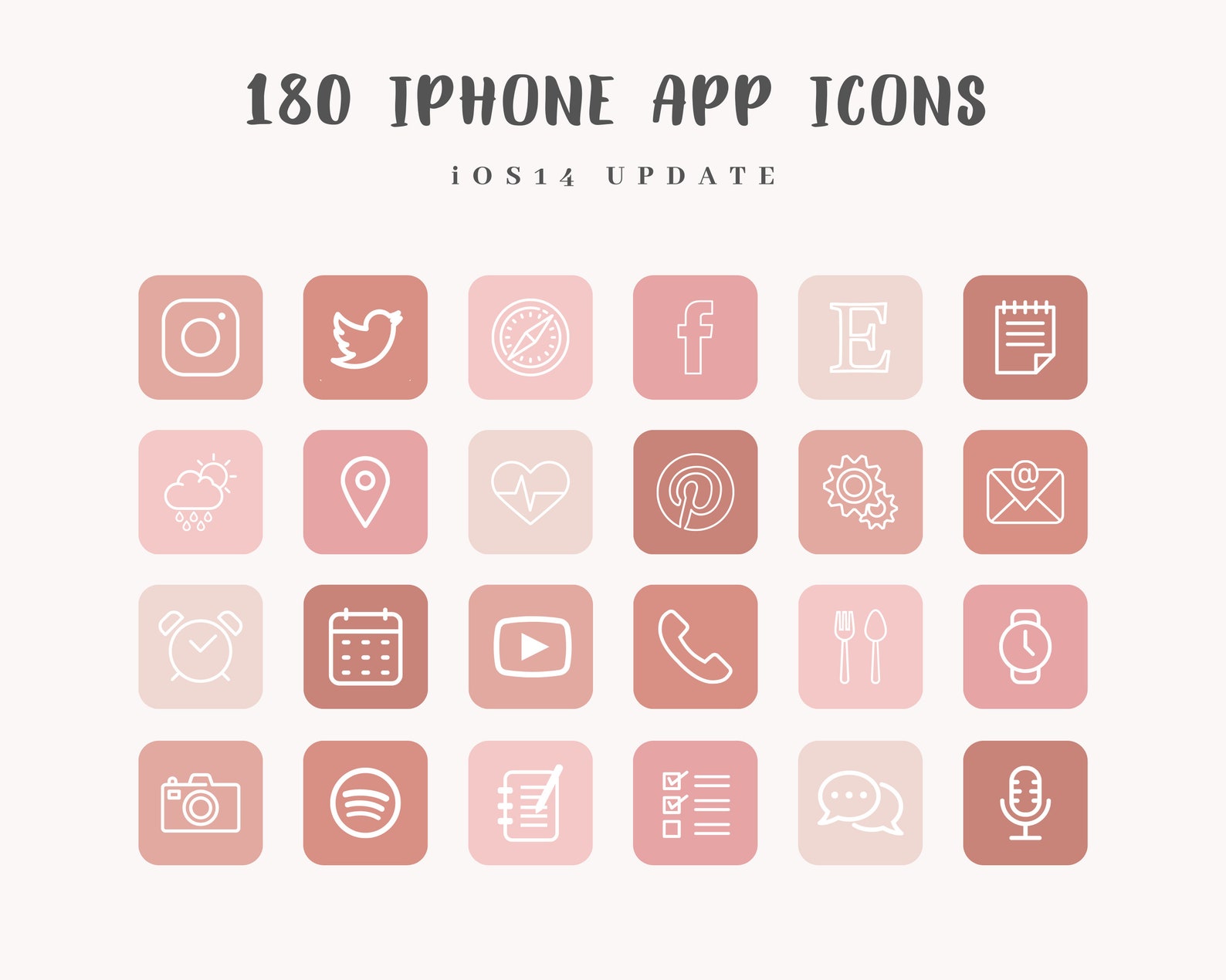 180 Ios 14 App Icons Pack Aesthetic, Neutral Colors, Pink, iPhone Icons ...