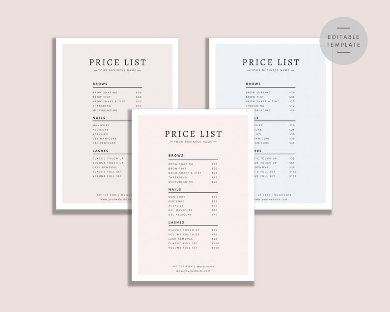 Editable Modern Price List Template Modern Price Sheet - Etsy