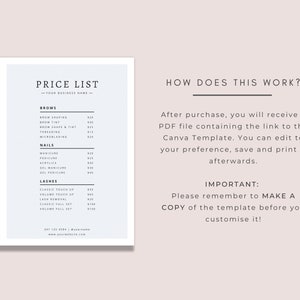 Editable Modern Price List Template Modern Price Sheet - Etsy