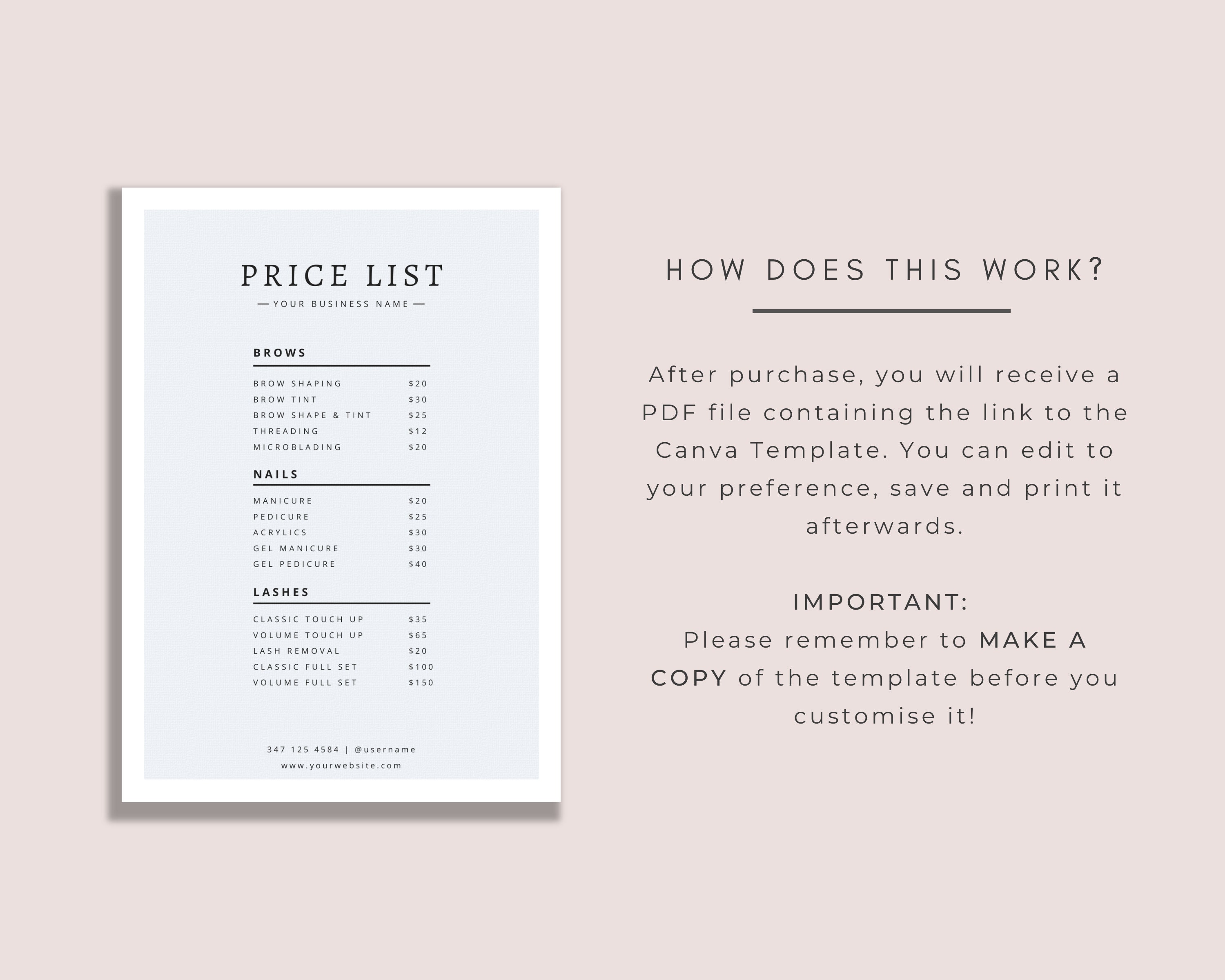 Editable Modern Price List Template Modern Price Sheet | Etsy