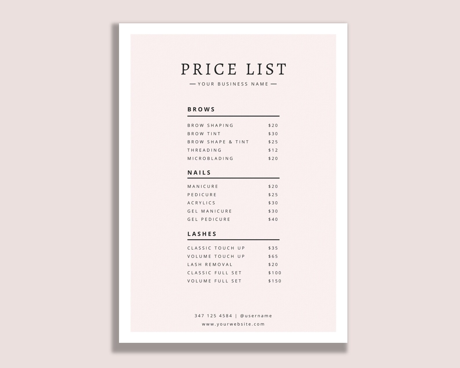 Editable Modern Price List Template Modern Price Sheet - Etsy