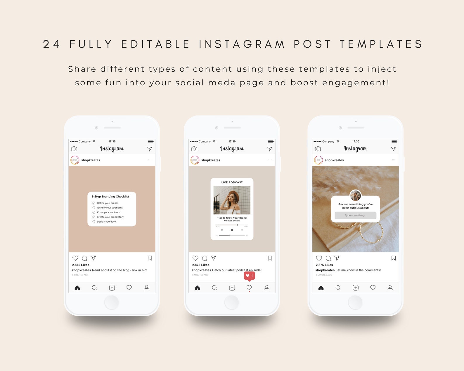 24 Instagram Post Templates - Notification, Engagement Booster, Canva ...