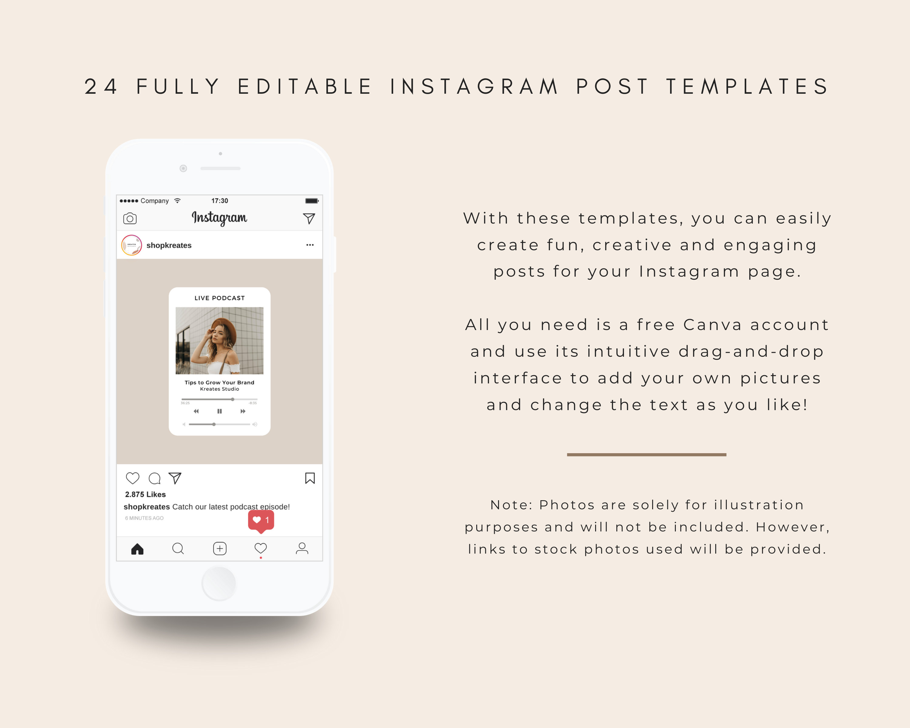 24 Instagram Post Templates Notification Engagement | Etsy Singapore