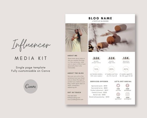 Media Kit Template 1 page Media Kit Influencer Lifestyle | Etsy