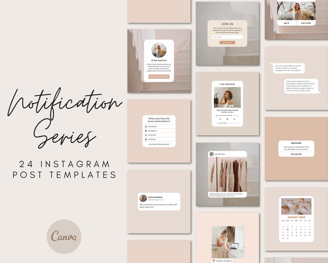 24 Instagram Post Templates - Notification, Engagement Booster, Canva ...