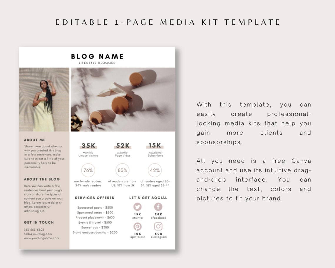 Media Kit Template 1 Page Media Kit Influencer Lifestyle - Etsy