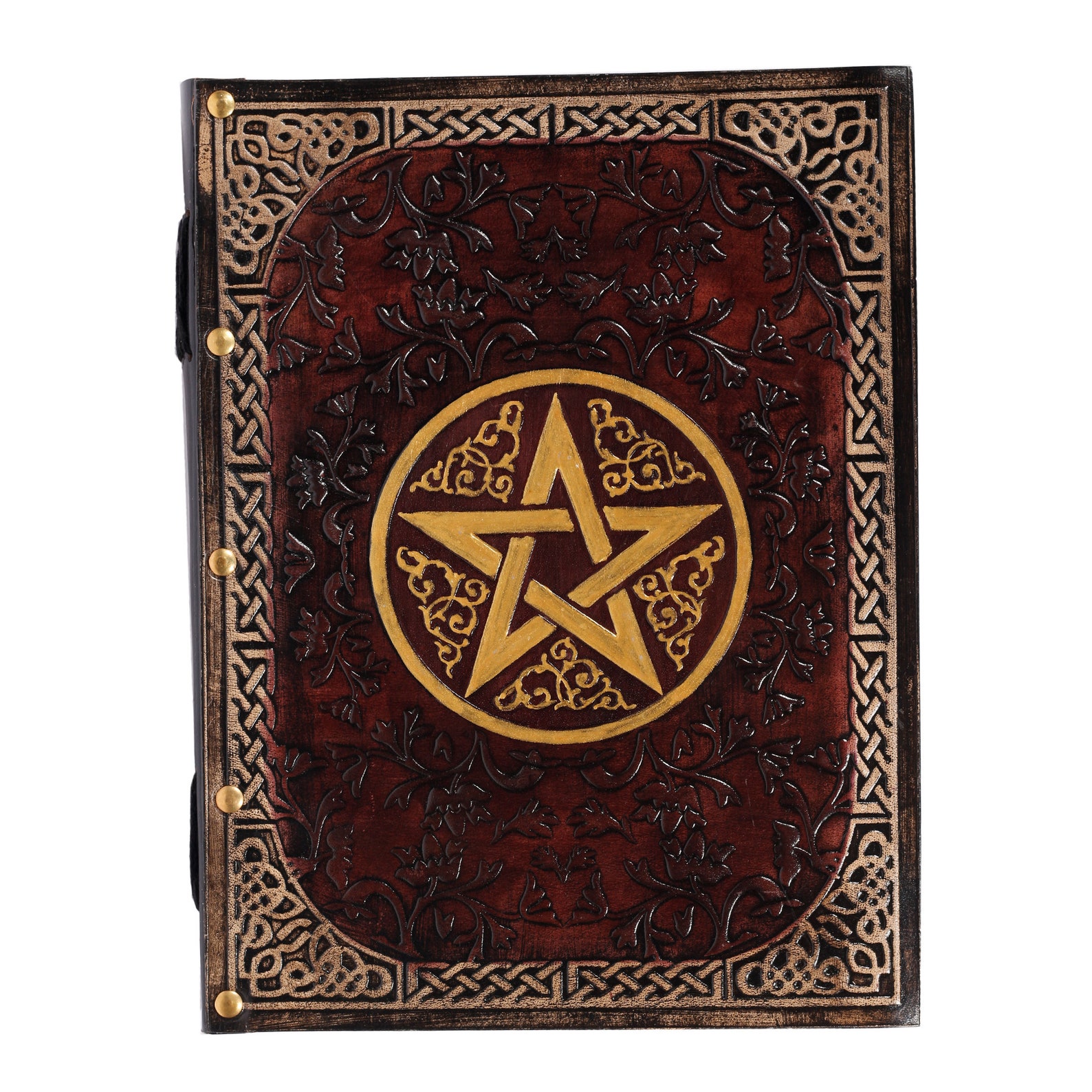 9" Golden Pentacle Pentagram Book of Shadow Leather Journal Diary ...