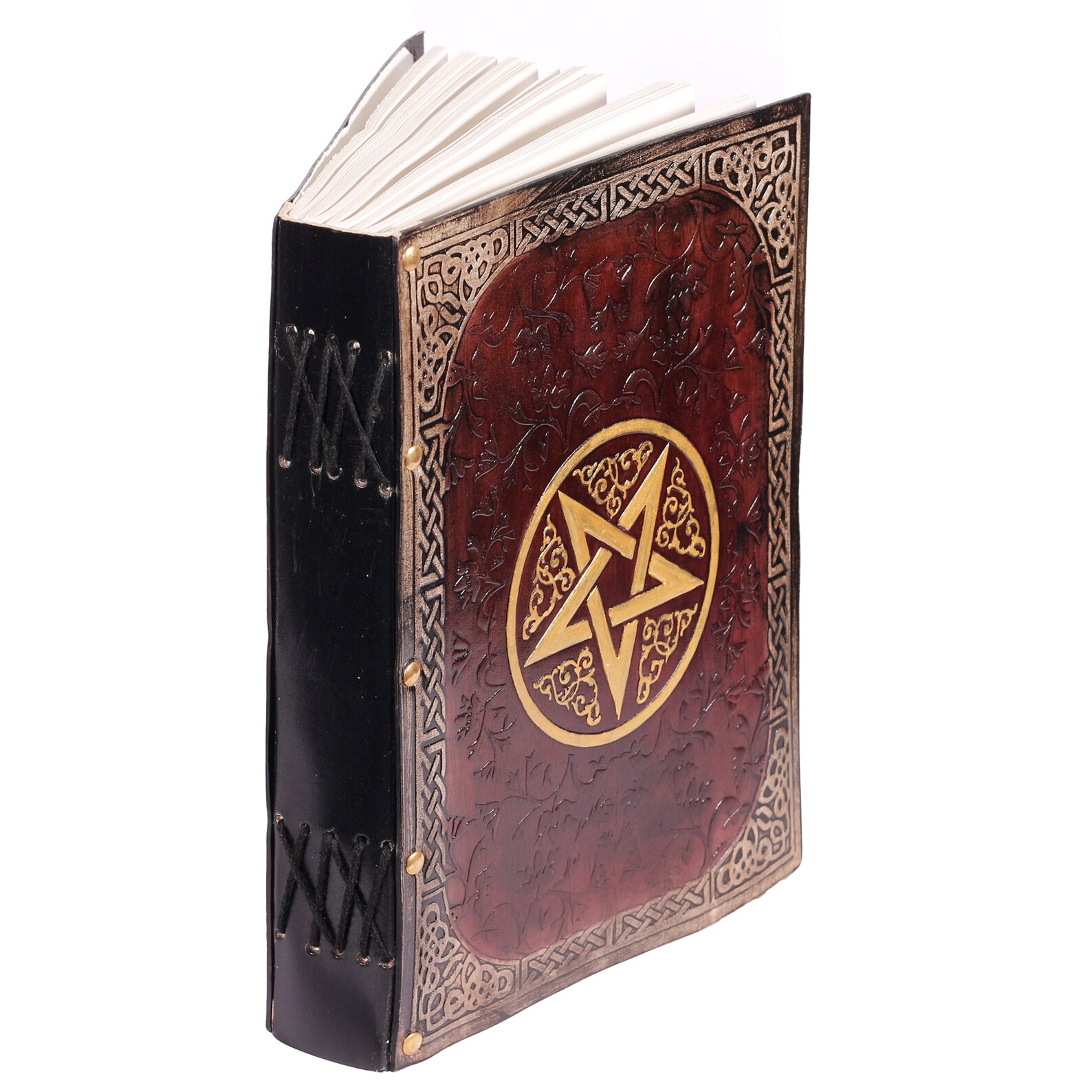 9" Golden Pentacle Pentagram Book of Shadow Leather Journal Diary ...