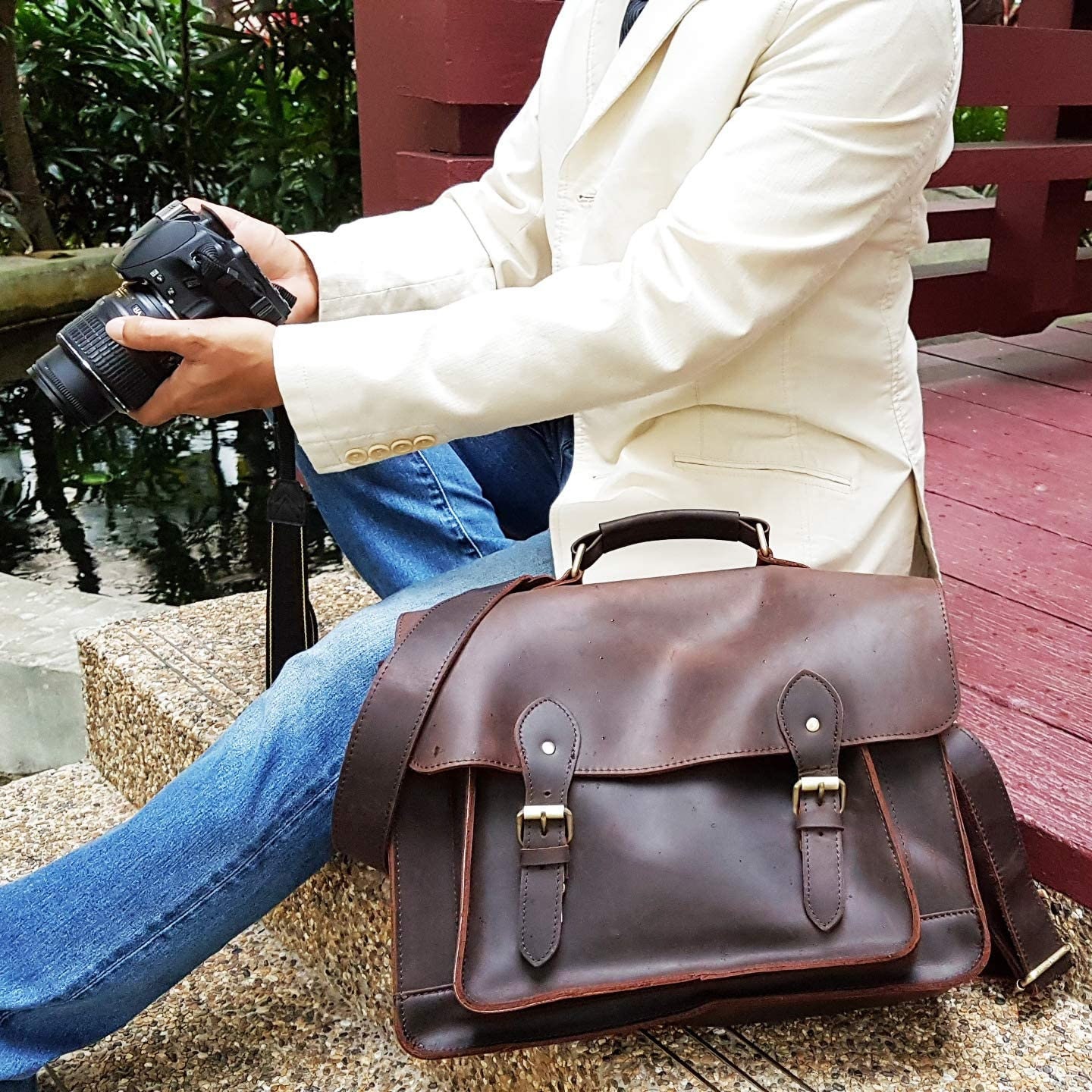 Full Grain Leather Camera Bag DSLR Camera Satchel Professional Camera ...