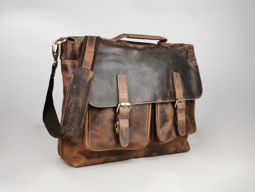 Leather Briefcase Messenger Bag for Men Business Office Satchel ...