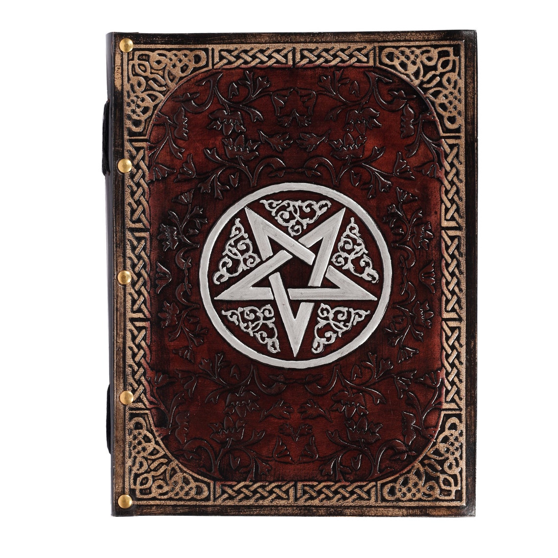 9" Golden Pentacle Pentagram Book of Shadow Leather Journal Diary ...