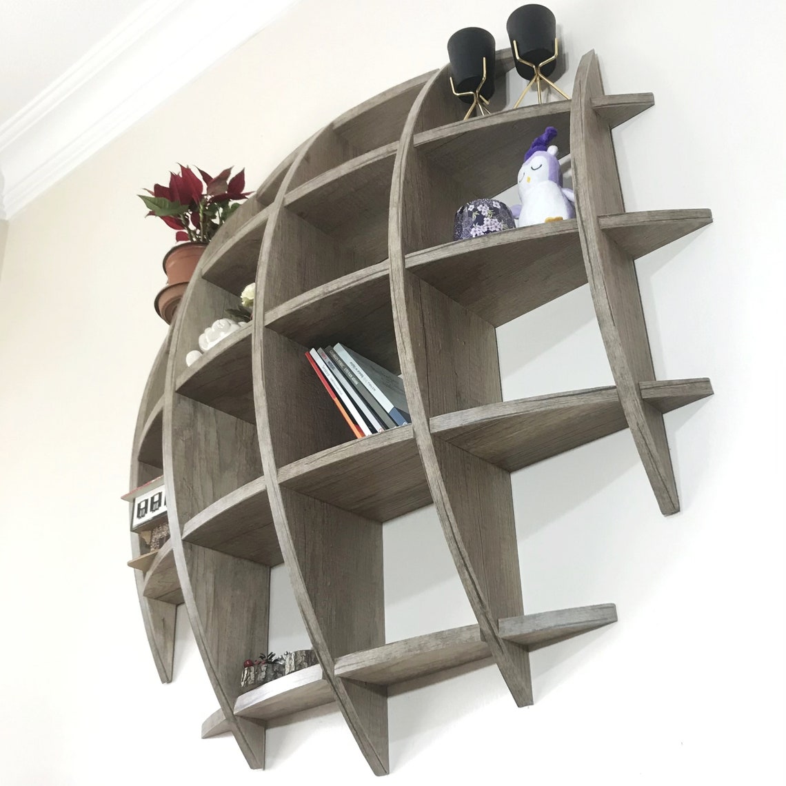 Wooden Wall Shelf, Hemispherical Shelf, Unique Home Decor Furniture ...