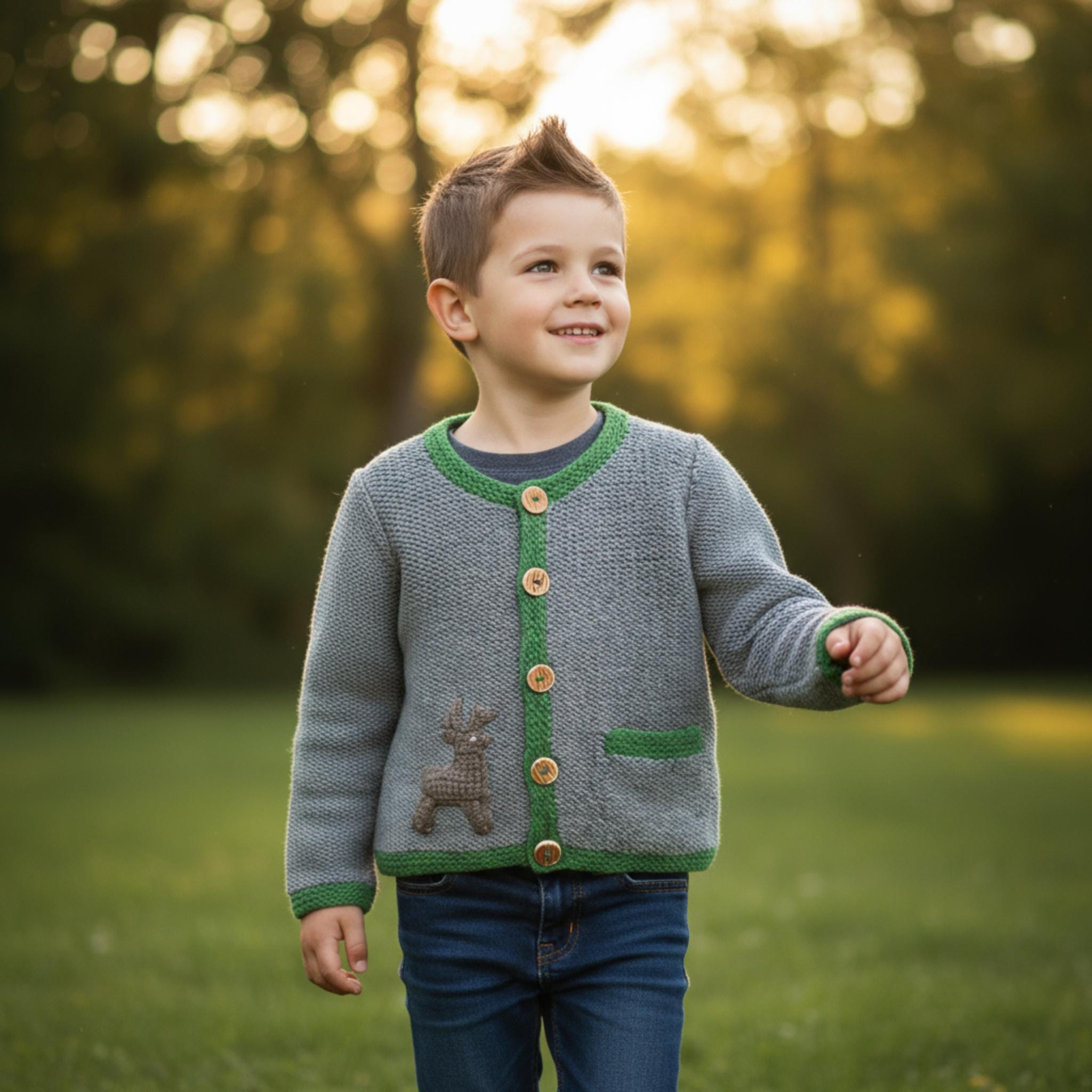 Merino Wool Kids Cardigan: Hand-knit Alpine Sweater With Deer - Etsy