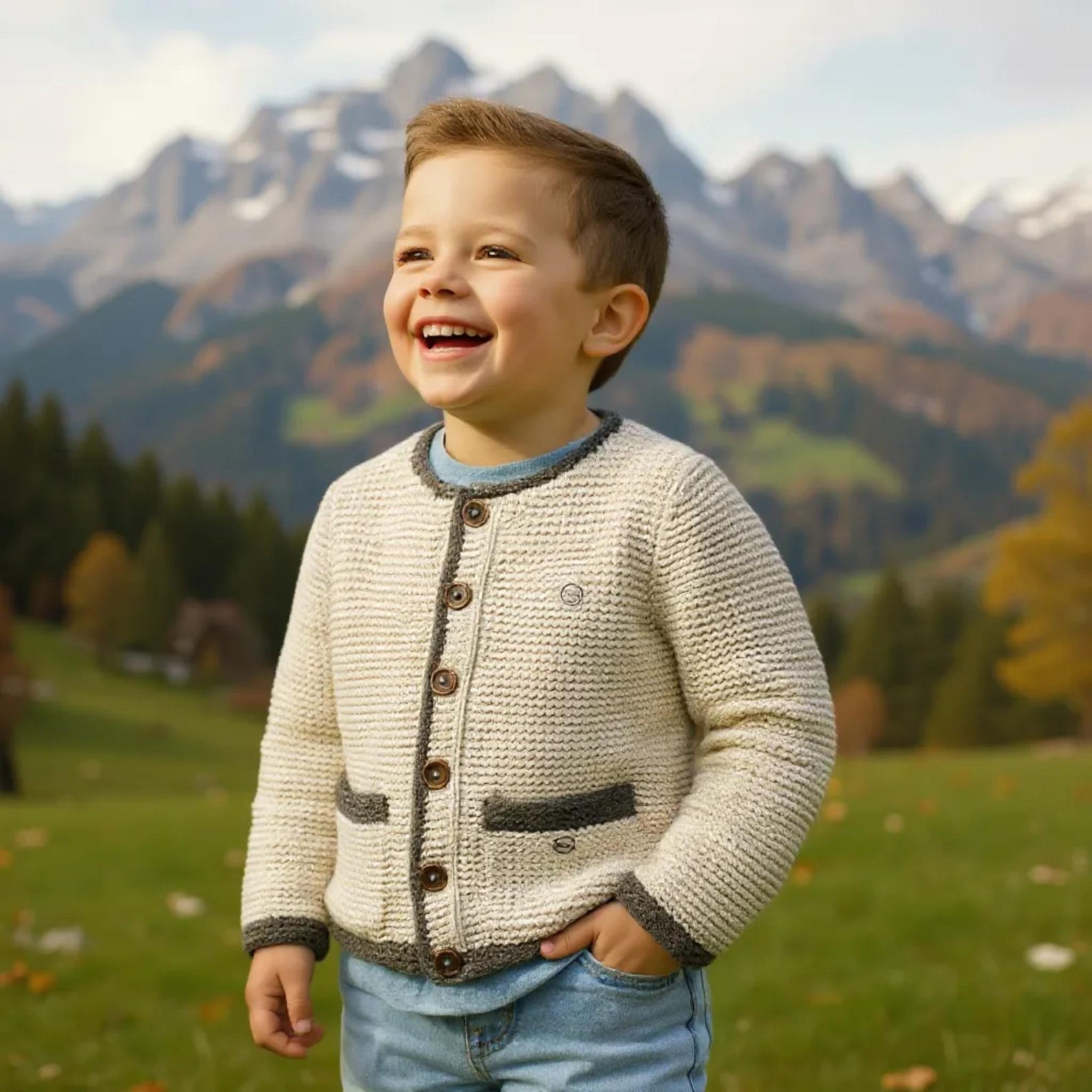 Austrian Kids Trachten Jacket, Folklore Tirolian Hand Knit Wool ...