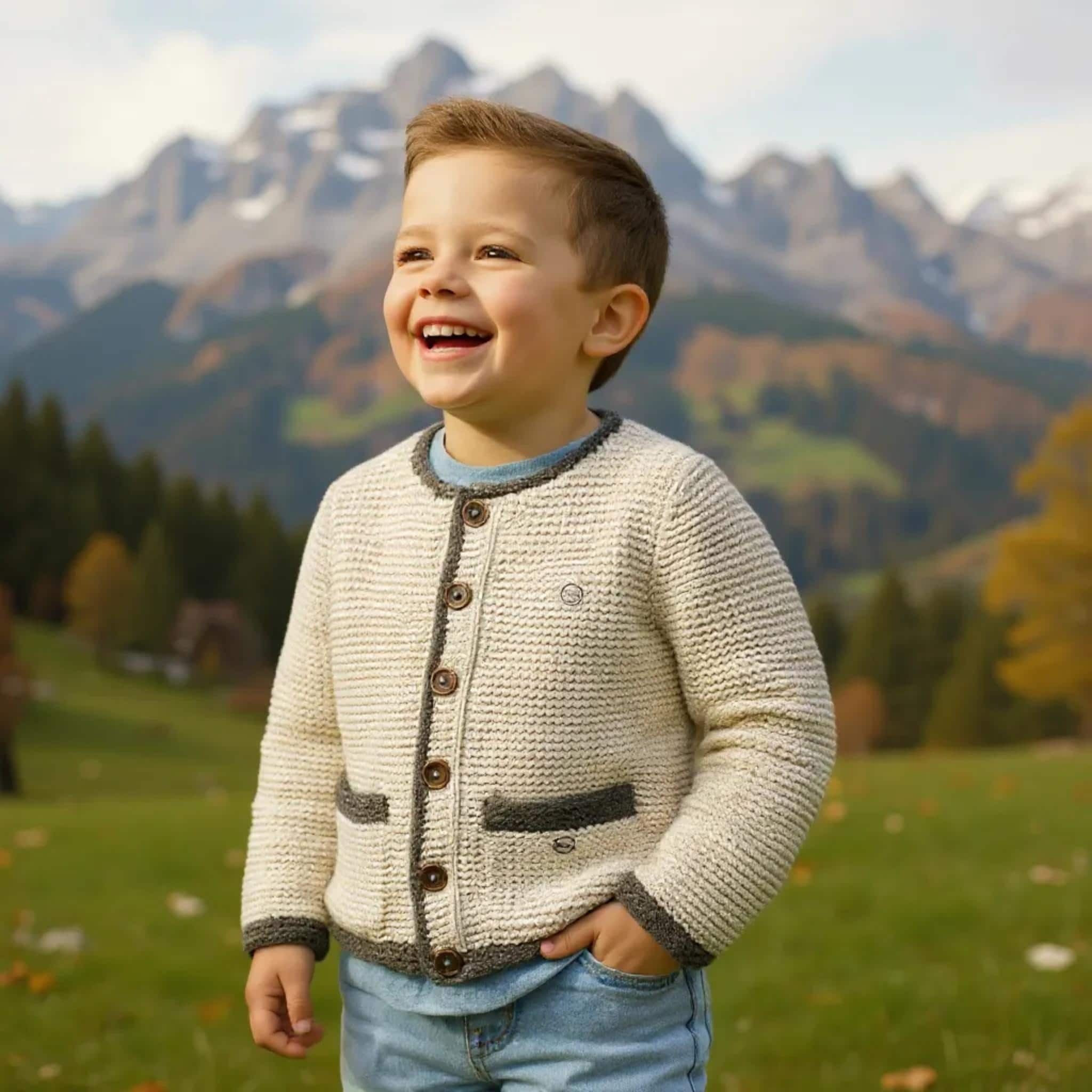 Austrian Kids Trachten Jacket, Folklore Tirolian Hand Knit Wool ...