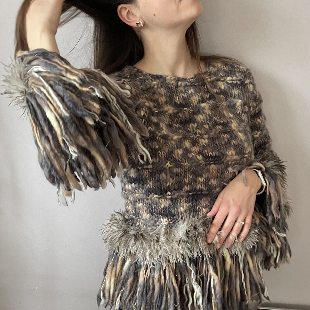 Luxury Designer Sweater With Ostrich Feather Accent,handmade Alpaca ...