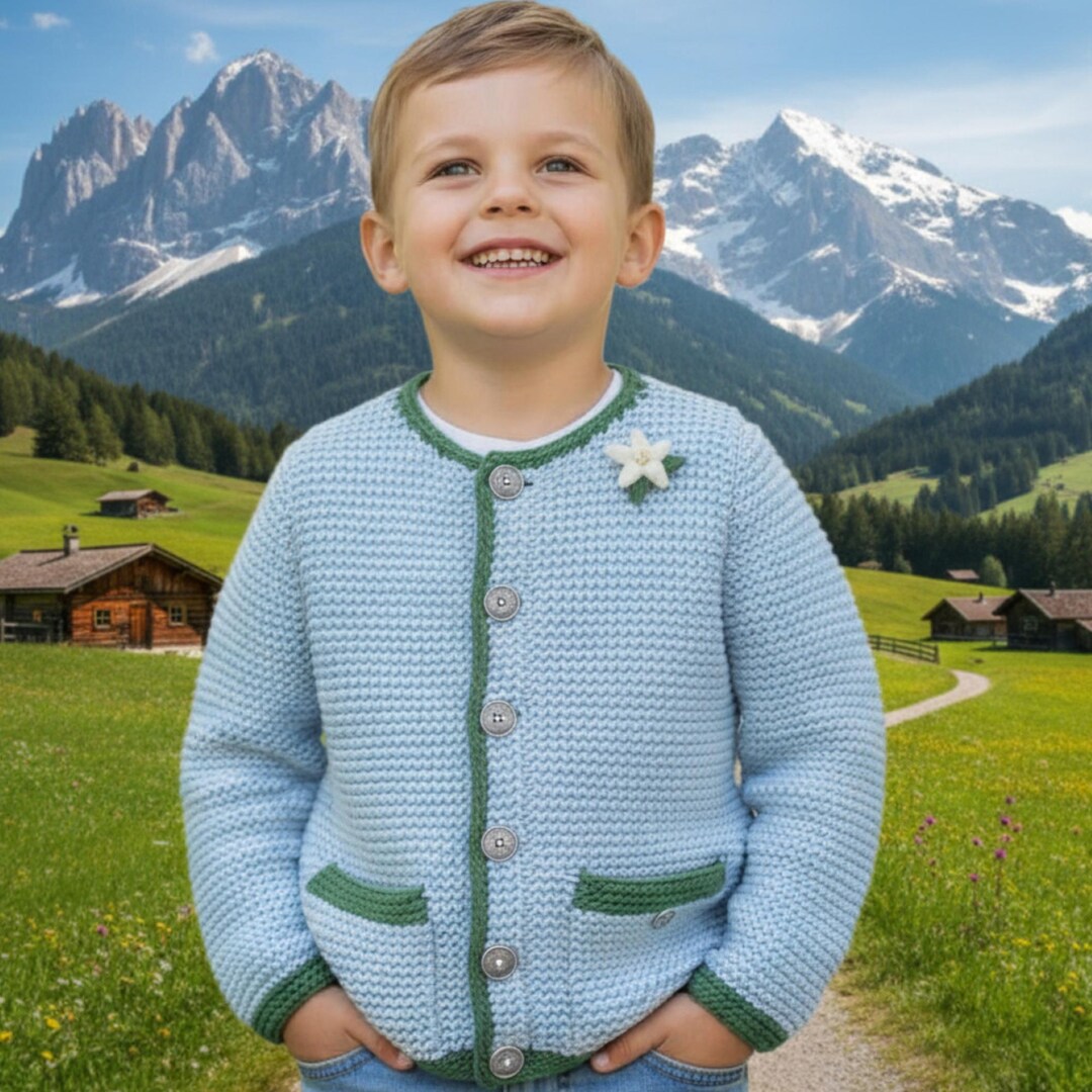 Austrian Kids Trachten Jacket, Folklore Tirolian Hand Knit Wool ...