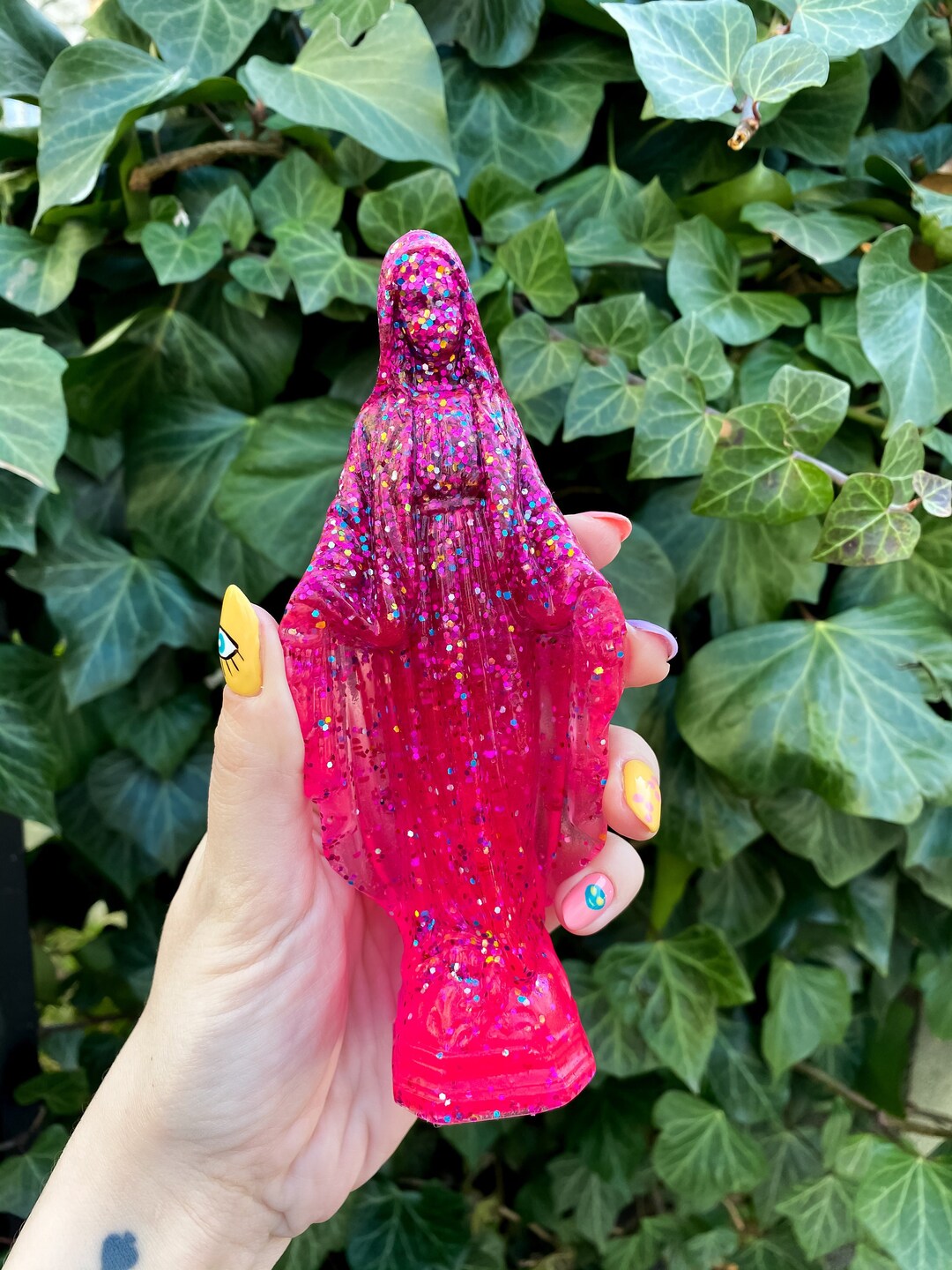 Virgin Mary Resin Figure Confetti Pink Luminescent - Etsy