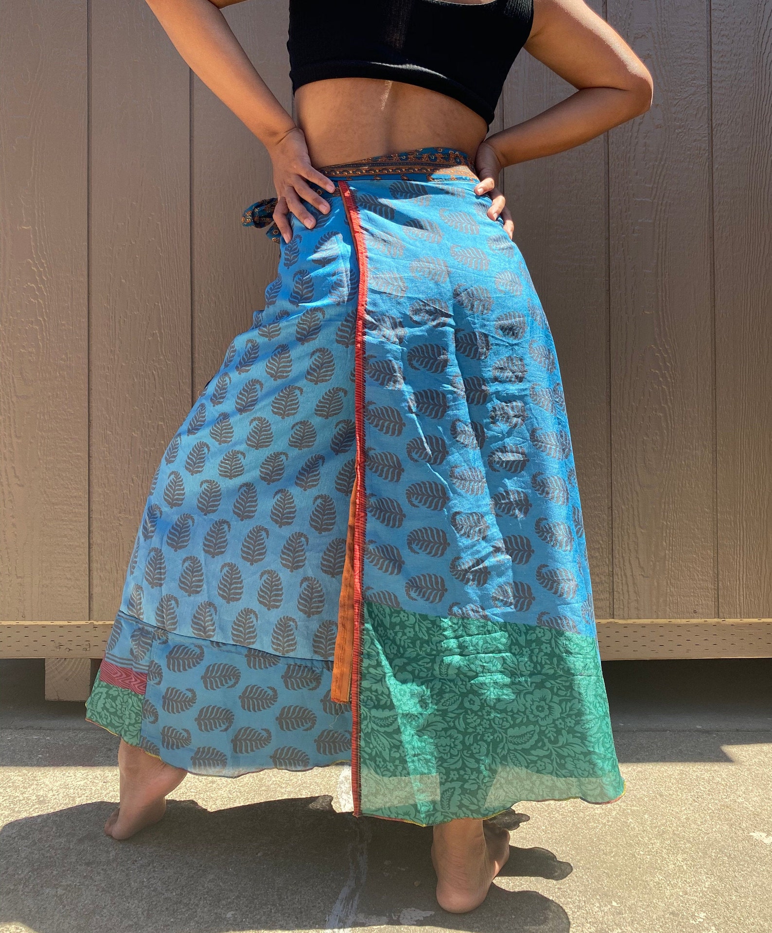 Indian Wrap Around Skirt Handmade Reversible Two Layer Fun Hippie Boho ...
