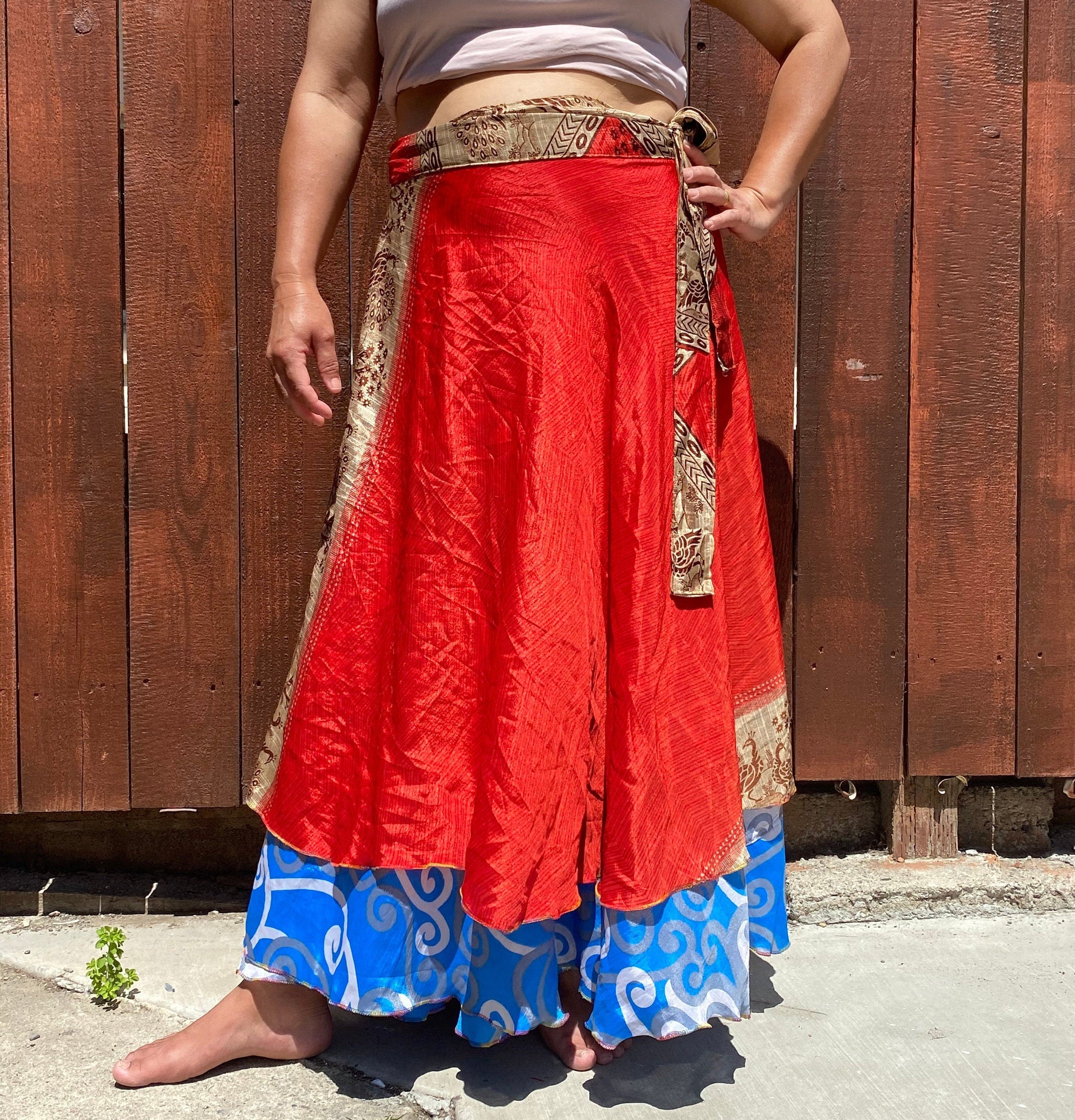 Indian Wrap Around Skirt Handmade Reversible Two Layer Fun | Etsy