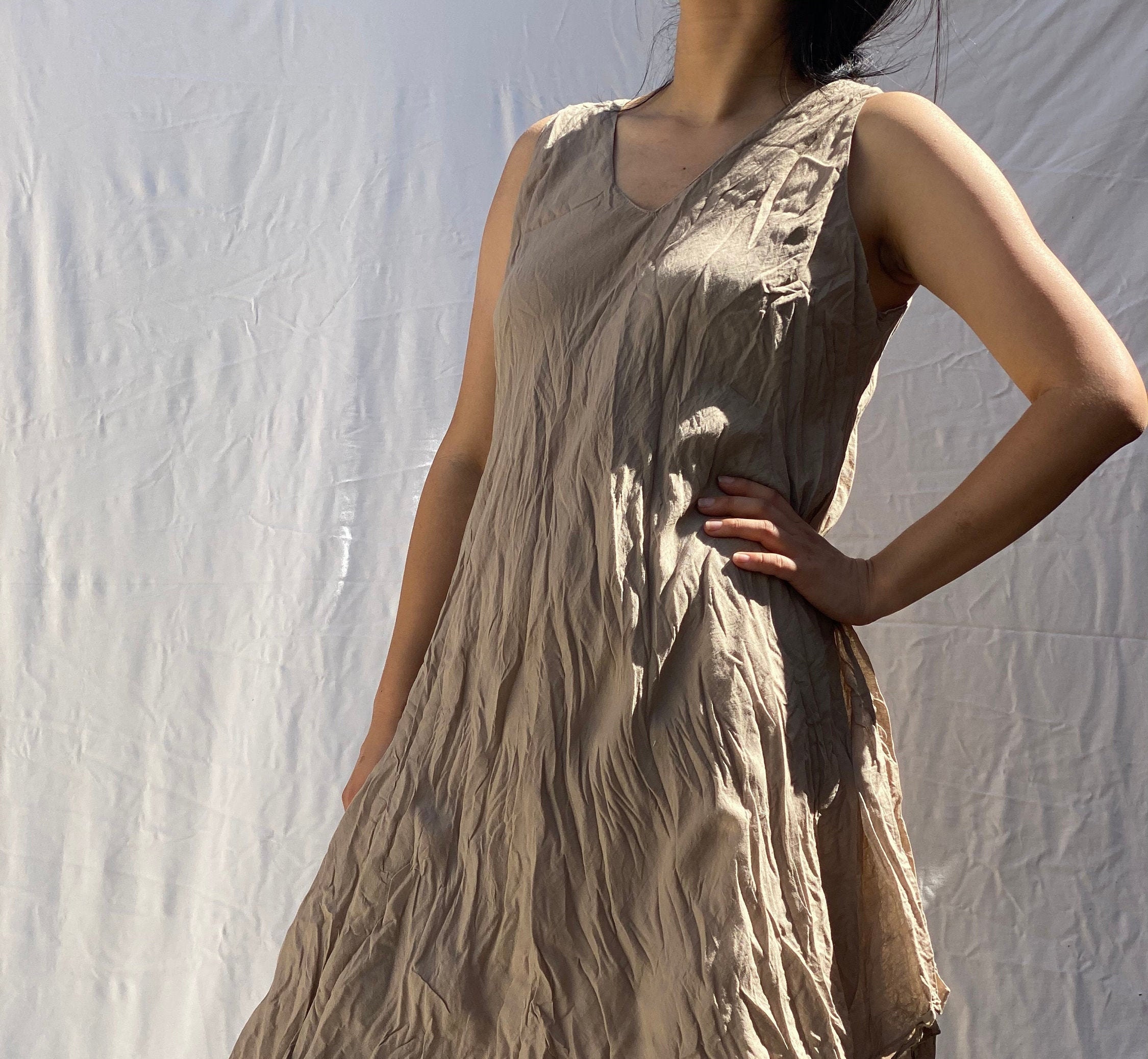 Linen Midi Dress Summer Linen Dress Double Layer Linen - Etsy