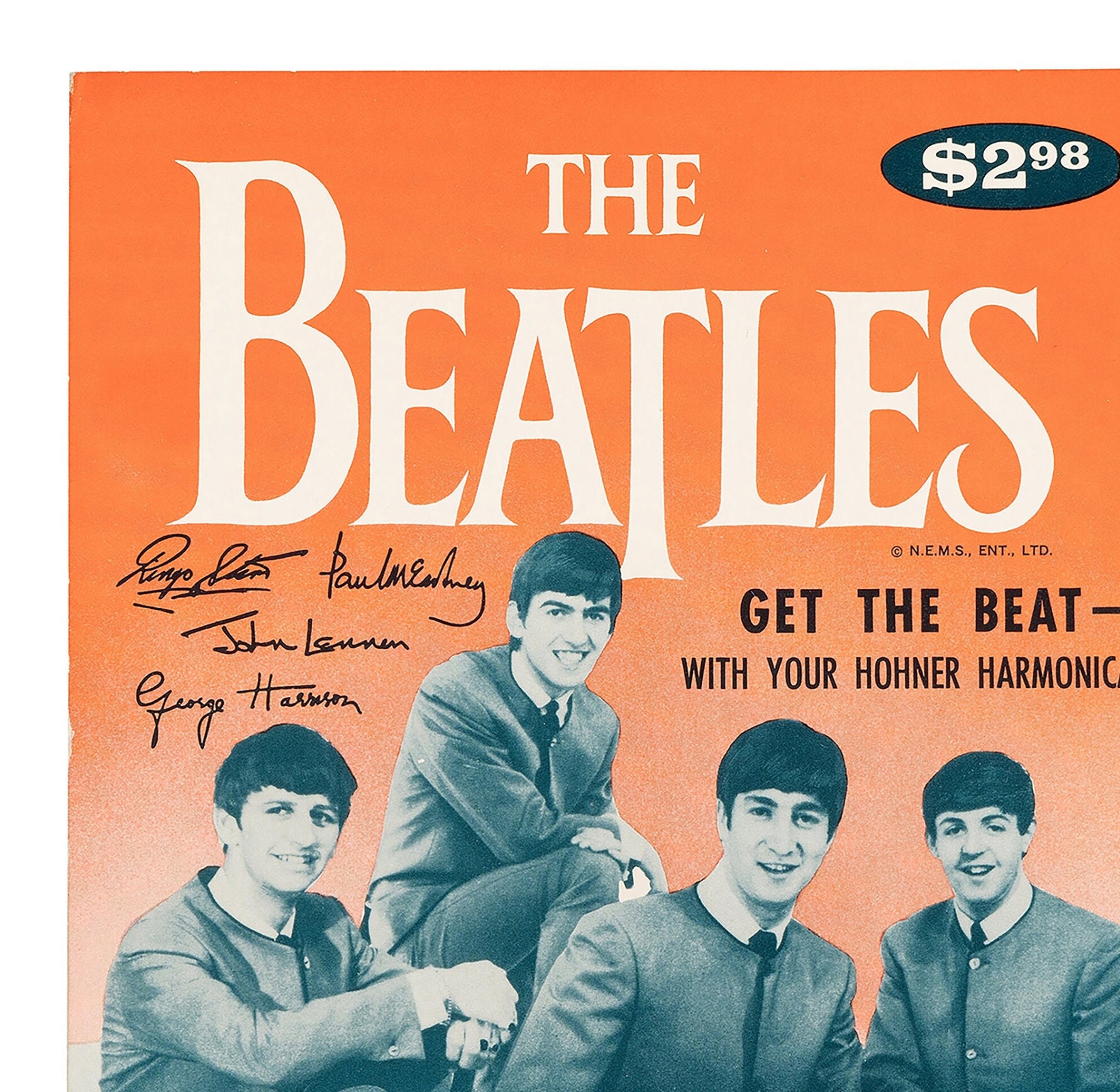 Vintage Beatles Hohner Harmonica Display Poster, Digital Art Print ...