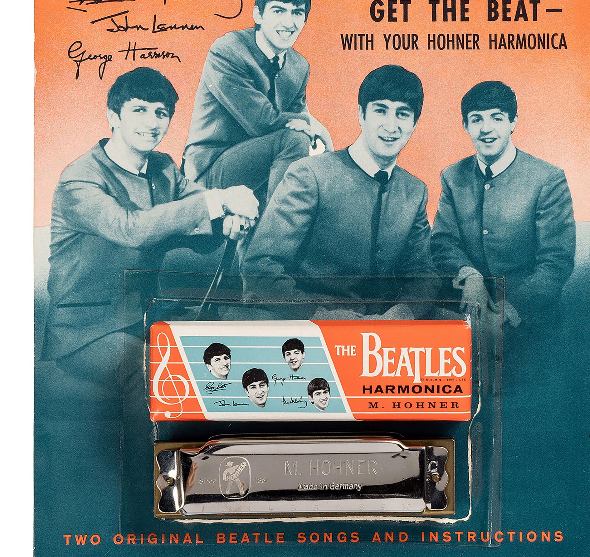 Vintage Beatles Hohner Harmonica Display Poster, Digital Art Print ...