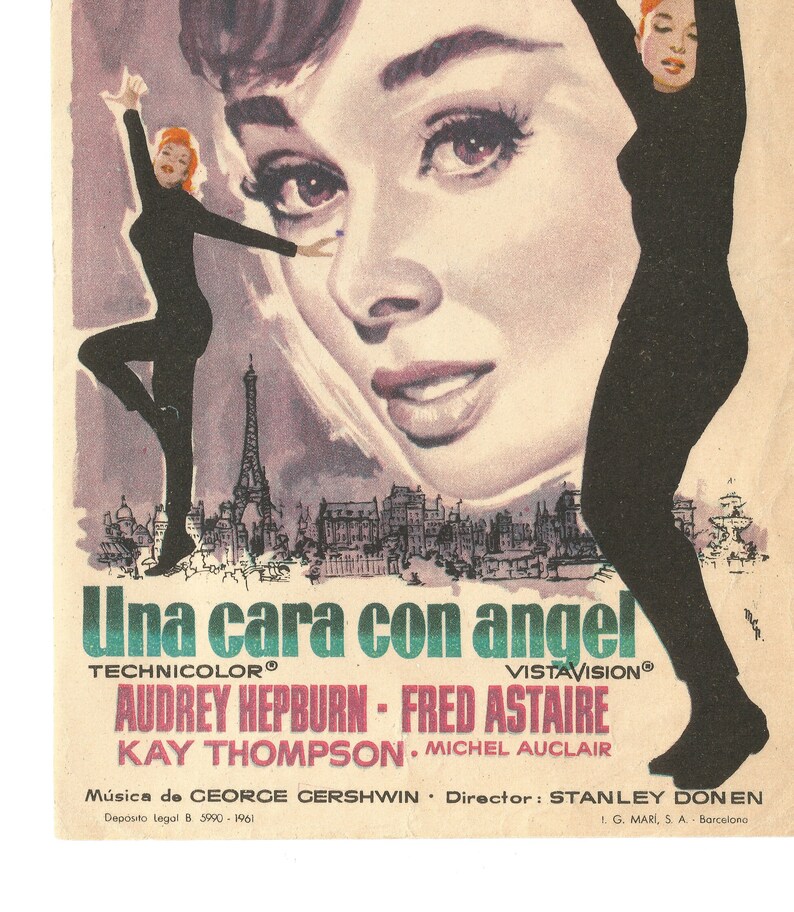 Audrey Hepburn's 'funny Face' Spanish 1950s Movie Poster, Hand Made ...