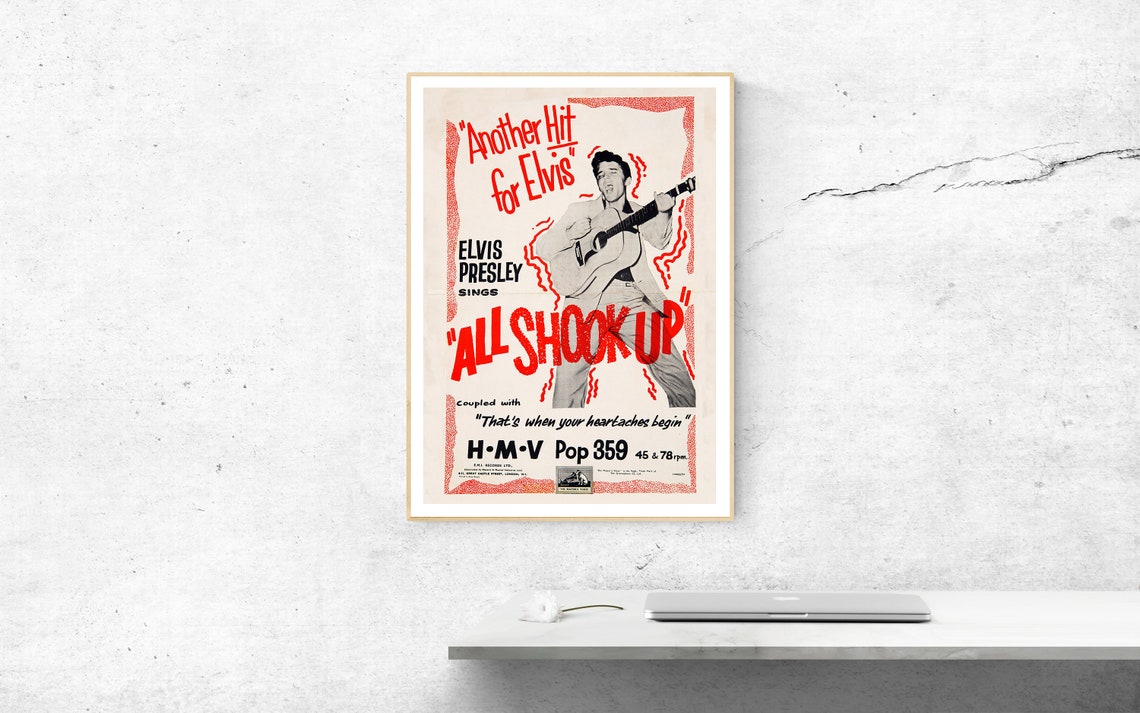 Vintage Elvis Presley All Shook up Promo Poster, Digital Art Print ...
