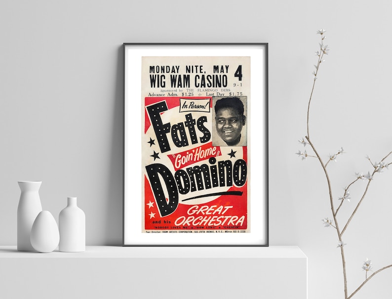 Classic 50s Design Music Poster Featuring Fats Domino in Concert, Hand ...