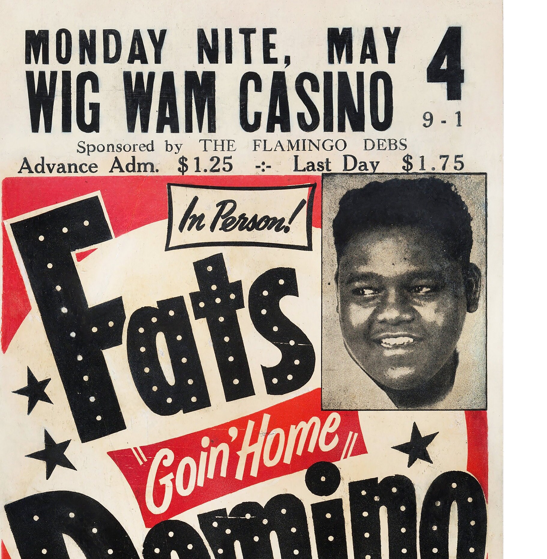 Classic 50s Design Music Poster Featuring Fats Domino in Concert, Hand ...