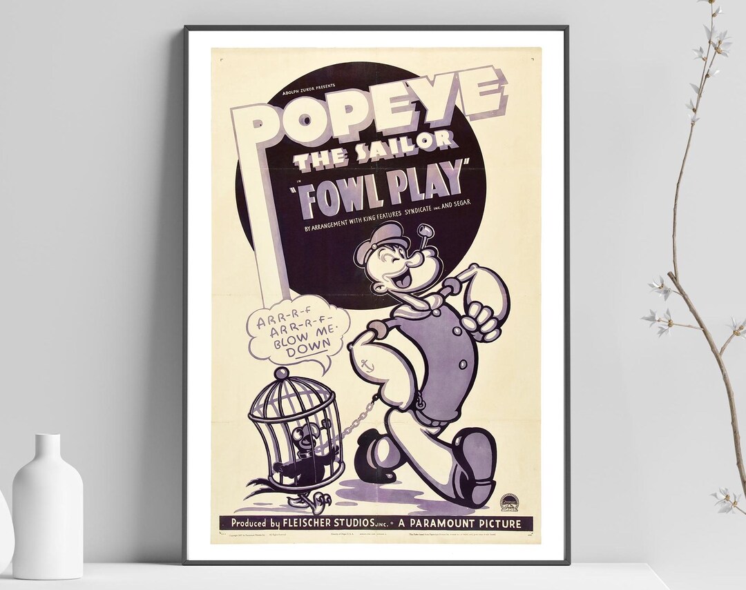 Classic Popeye 'fowl Play' Movie Poster, Giclee Art Print - Wall & Home ...