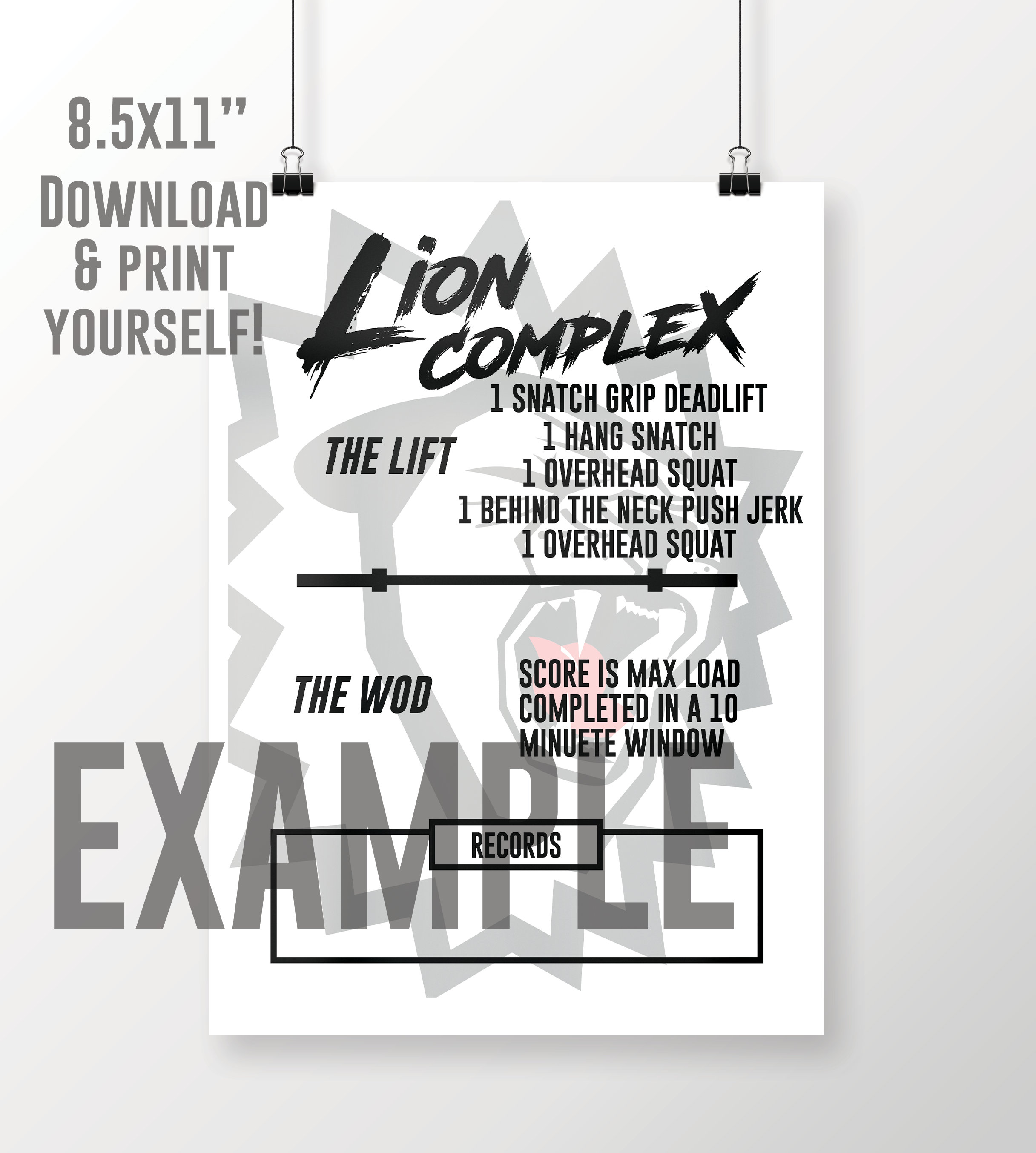 Gym "lion Complex" Crossfit WOD Poster Printable PNG Letter Size - Etsy