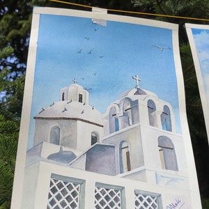 Greek Church ORIGINAL Watercolor Painting - Etsy