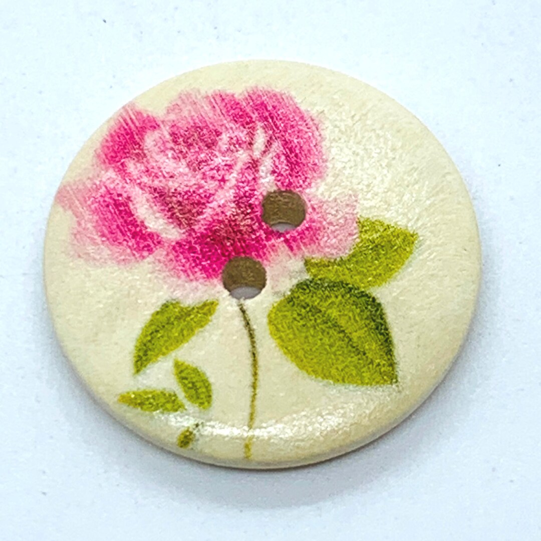 Pink Roses Painted Wooden Buttons, Round, Wooden, 2 Holes, Gift for Her ...