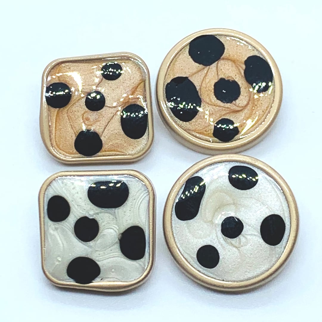 Enamel Metal Square Buttons, Brown and Cream Button, Gold Metal Button ...