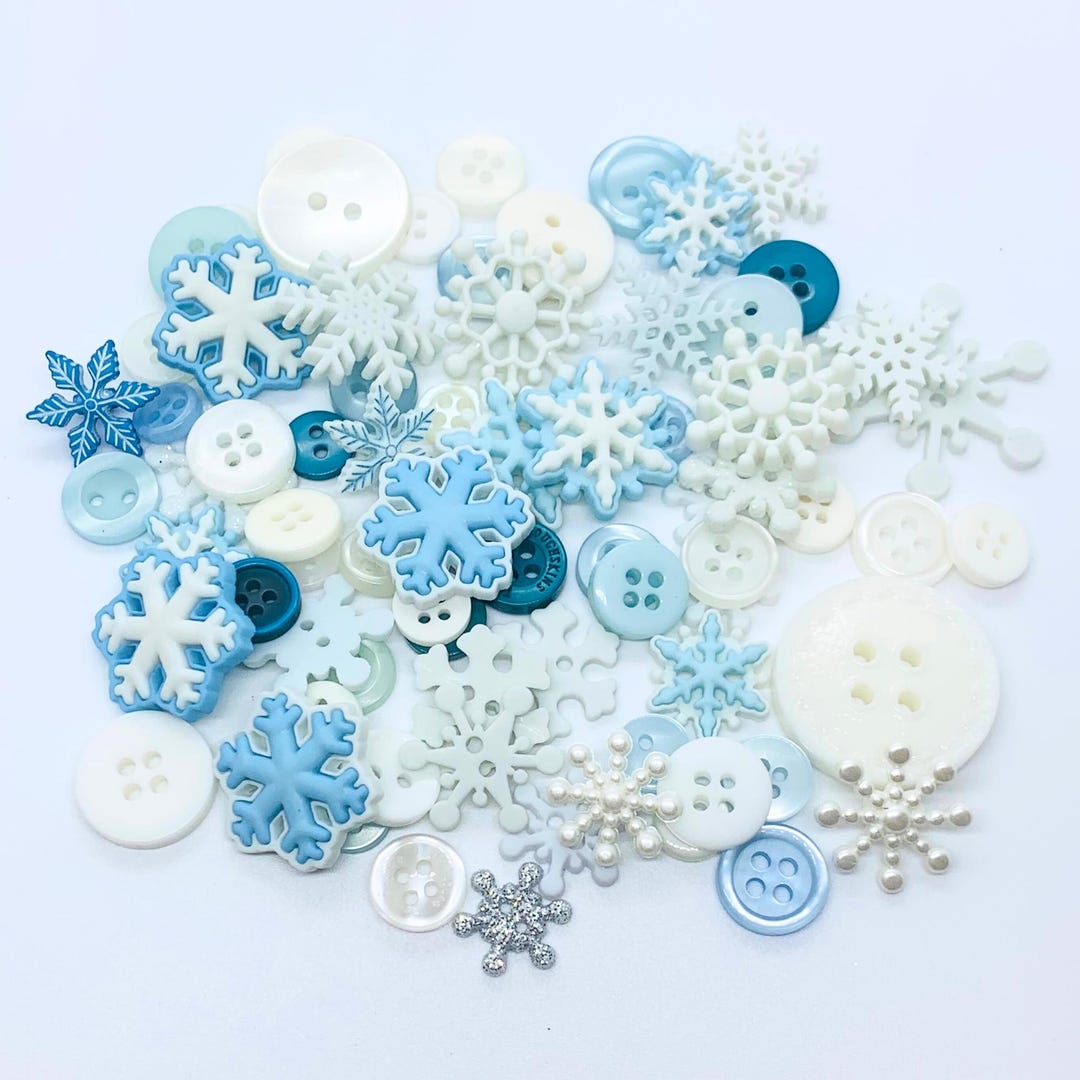 Snowflake Button, Glitter Button, White and Blue Button, Christmas ...