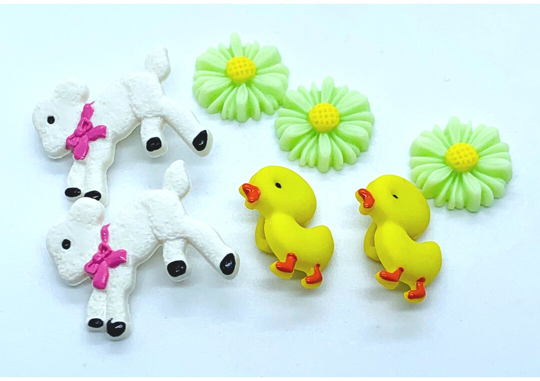 Easter Buttons, Shank Button, Lamb and Chick Buttons, Spring Flowers ...