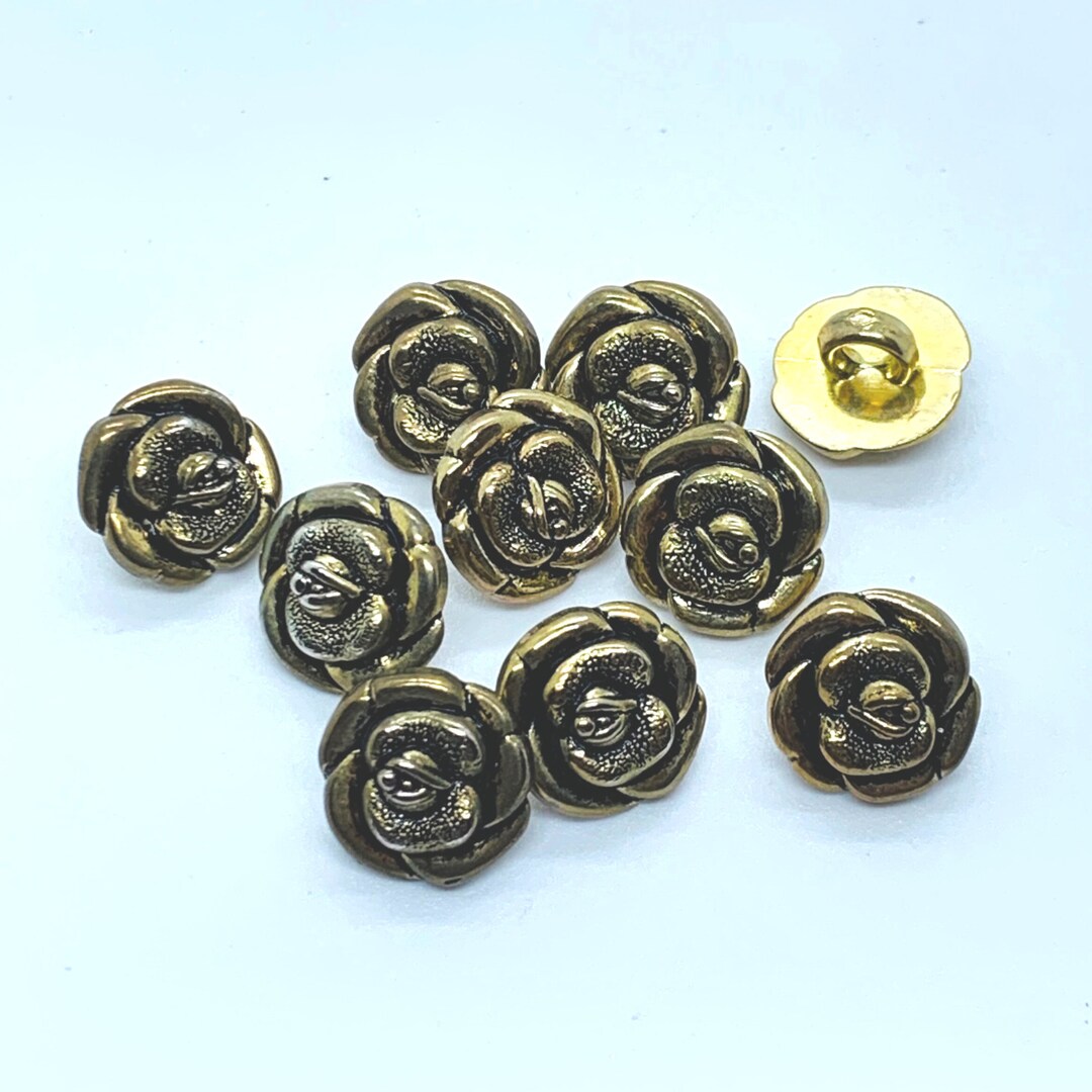 Small, Antique Gold Rose Buttons, Shank Style Rose Button, Dress Button ...