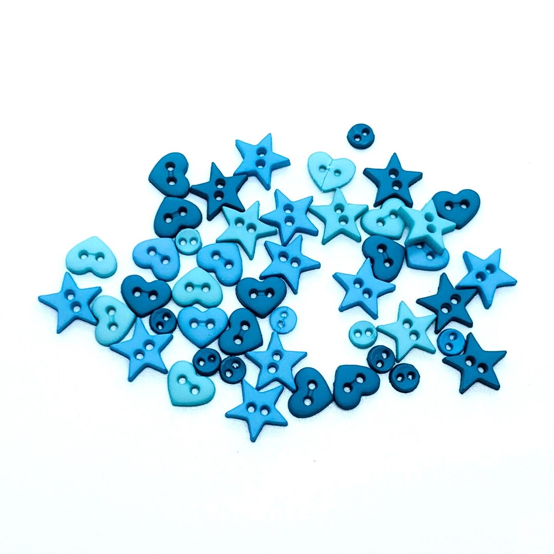 Micro Mini Button, Blue Heart Button, Star Button, Button for Doll ...