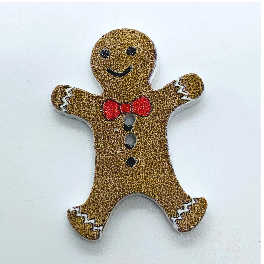 Gingerbread Man Buttons, Brown, Wooden, Painted, Christmas Button, 2 ...