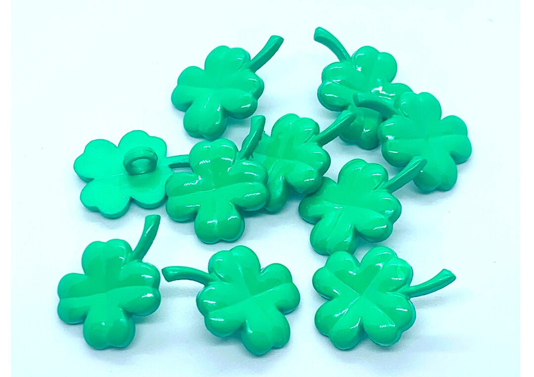 Shamrock Buttons, Resin, Shiny Green Four Leaf Clovers, St. Patrick's ...