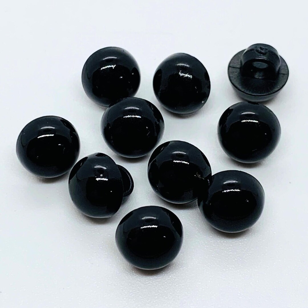 Round, Shiny Black Buttons, Mushroom Shaped Button, 8mm Button, Shank ...