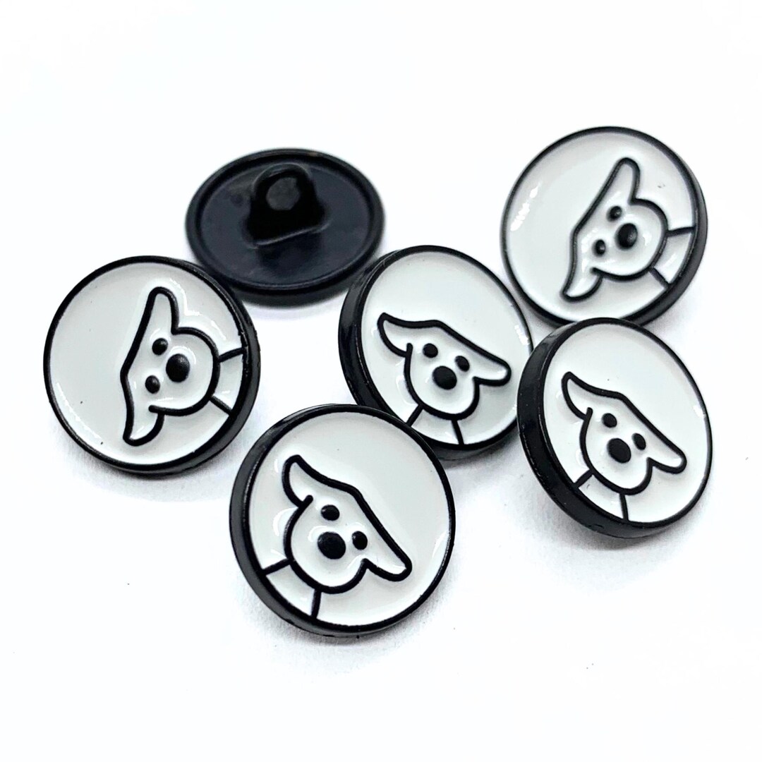 Dog Buttons, Animal Buttons, Puppy Button, Black and White Dog Button ...