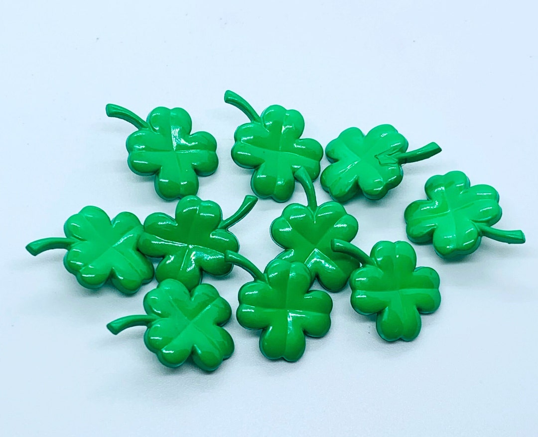 Shamrock Buttons, Resin, Shiny Green Four Leaf Clovers, St. Patrick's ...